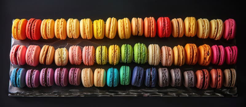 Rainbow Display of Lined Macaroons Stock Photo - Image of pattern ...