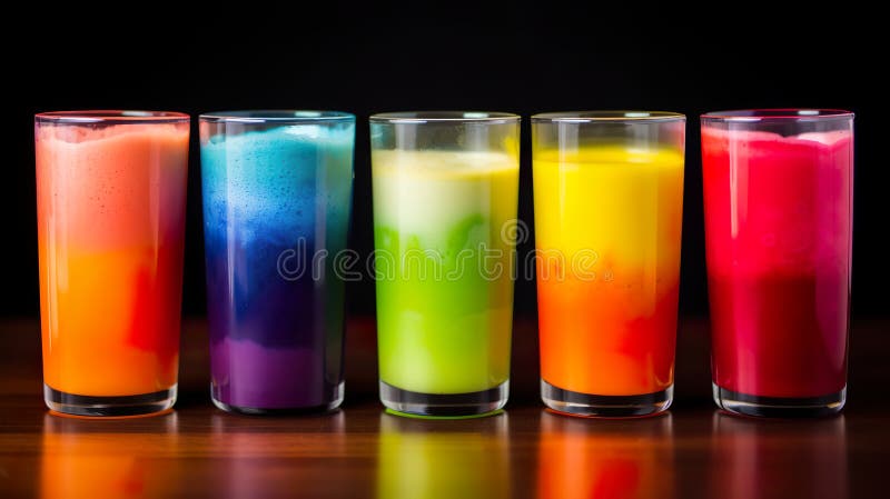Rainbow Display, Selection of Different Smoothies, AI Generative Stock ...