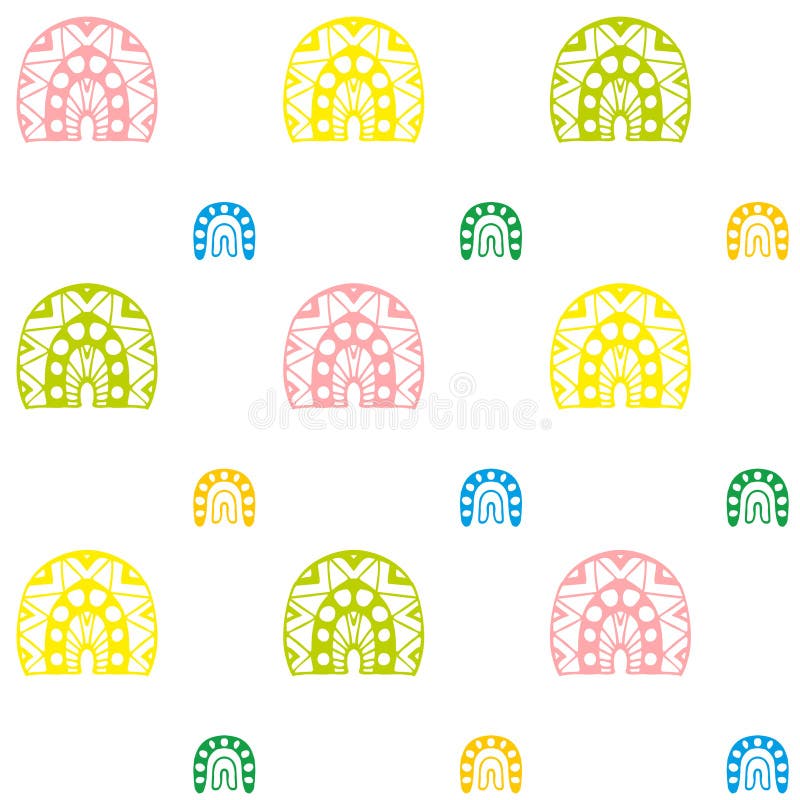 Rainbow Doodle Seamless Pattern, Hand Drawn Print Stock Vector ...