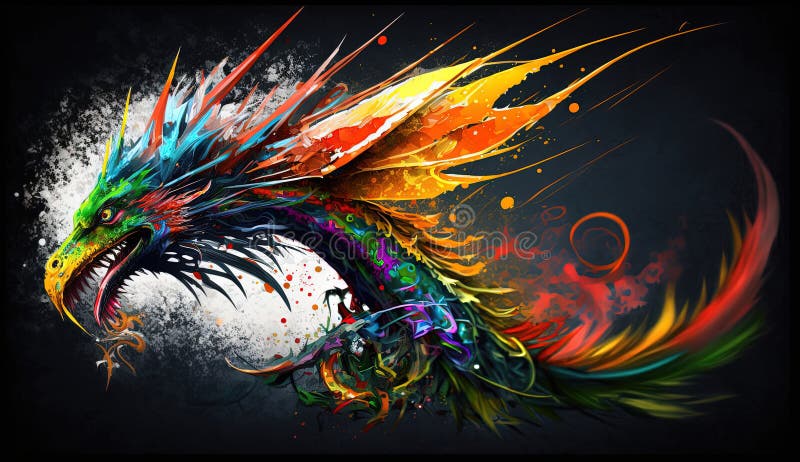 Rainbow Dragon in Flight Artwork Stock Illustration - Illustration of ...