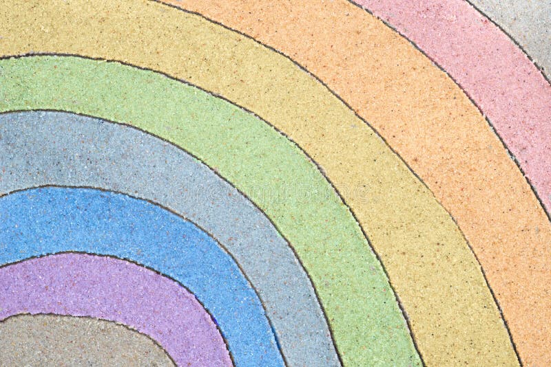 Rainbow drawing in sand stock photo. Image of season - 96723024