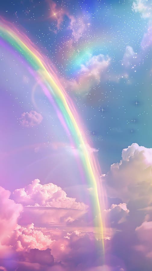 Rainbow in a Dreamy Pastel Sky with Fluffy Clouds. Fantasy and Magic ...