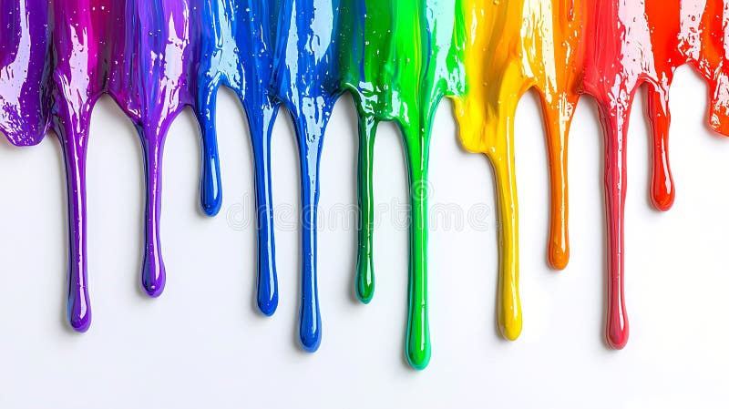 Rainbow of Dripping Paint Forming Colorful Vertical Lines on White ...