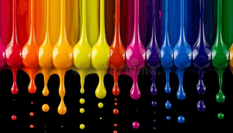 Rainbow Drops of Oil Paint on Black Background. Stock Illustration ...