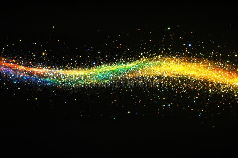 Rainbow Dust Powder Particles Wave, on Black Background. Stock Image ...