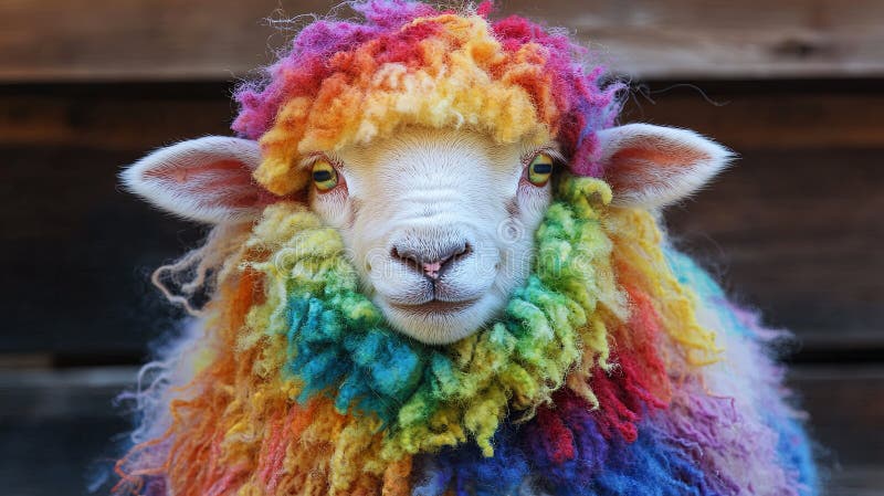 Rainbow-Dyed Sheep with Colored Strands Quality Picture Quality. Stock ...