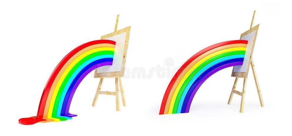 Rainbow from Easel To Floor on a White Background Stock Illustration ...