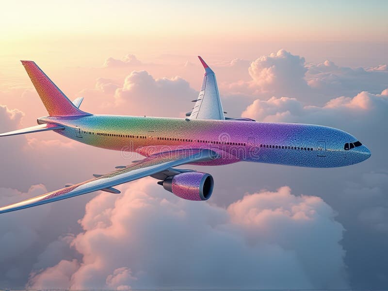 Rainbow Easter Airplane Soaring through Pastel Clouds, Ai Stock ...