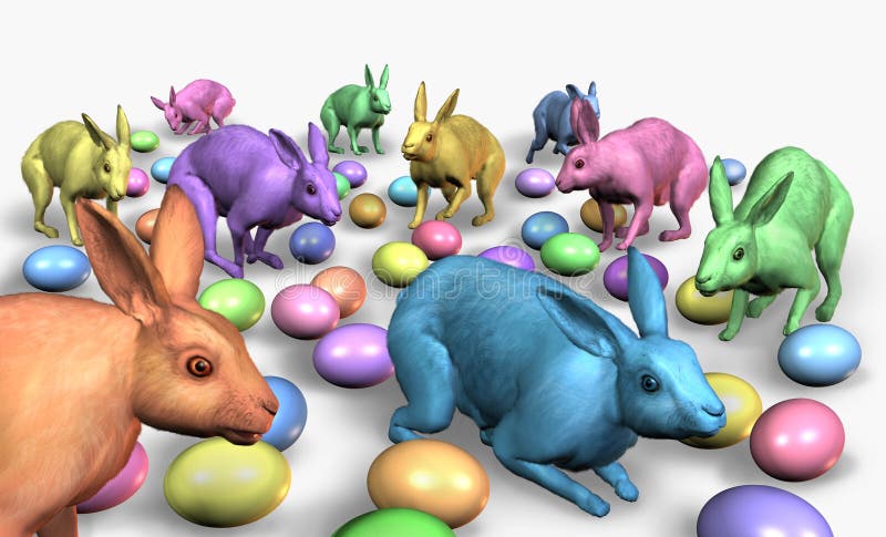 Rainbow Easter Bunnies with Colored Eggs Stock Illustration ...