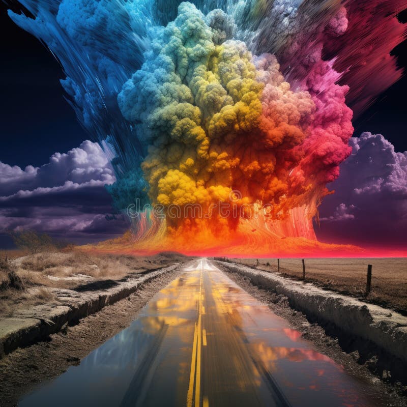 A Rainbow Explosion on a Road Stock Illustration - Illustration of ...
