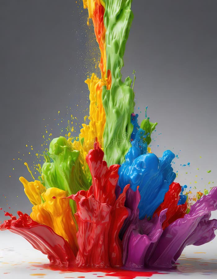 Rainbow Explosion of Vibrant Colors Mixing and Splashing, Creating a ...