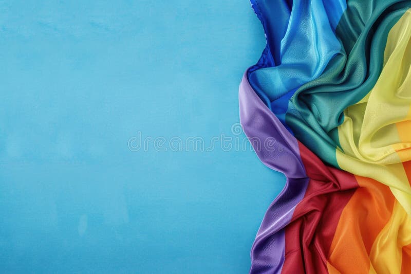 Rainbow Fabric on Blue Background Stock Photo - Image of theme, rainbow ...