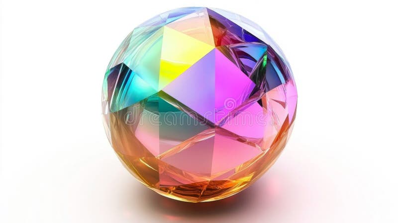 Rainbow Faceted Gem Sphere on White Background Stock Illustration ...