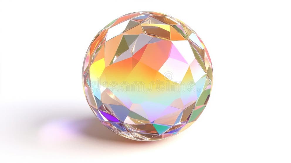 Rainbow Faceted Gem Sphere on White Background Stock Illustration ...