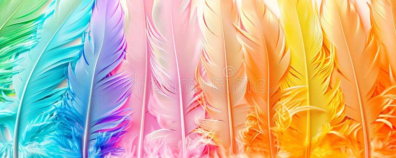 Rainbow Feathers Against White, Soft Background, Natural Stock ...