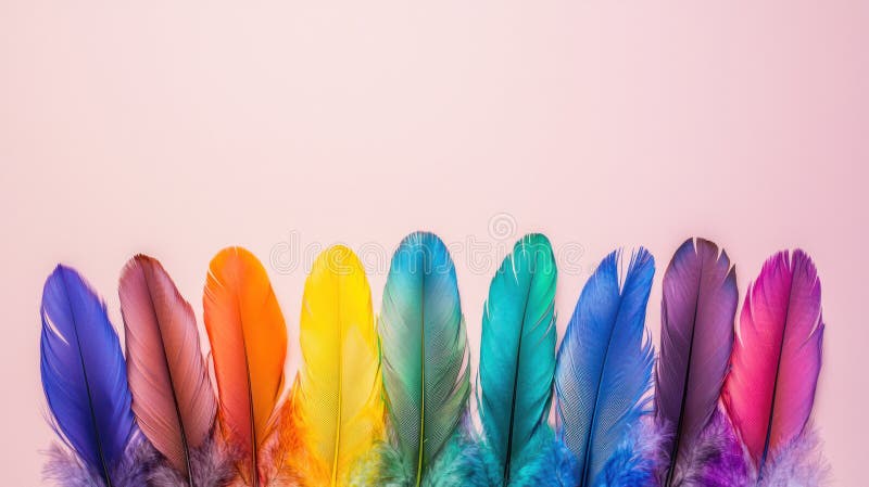 Rainbow Feathers Arranged in Fan Shape, Vibrant Colors, and Soft ...
