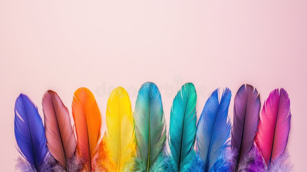 Rainbow Feathers Arranged in Fan Shape, Vibrant Colors, and Soft ...