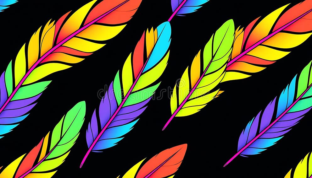 Rainbow Feathers on Black, stock photo. Image of fashion - 345652028