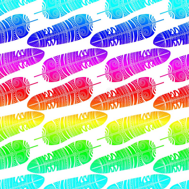 Colorful Feathers Ethnic Seamless Background Stock Illustration ...