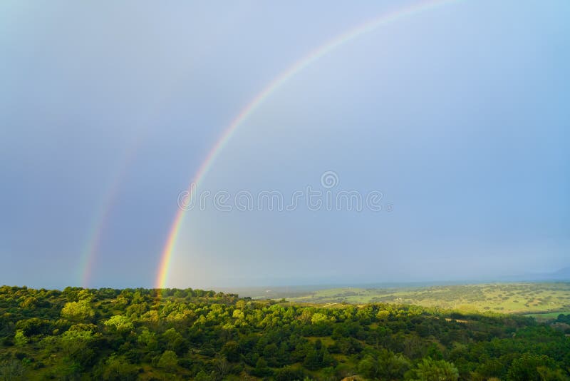 Rainbow in the Field after the Rain Storm in Spring Stock Image - Image ...