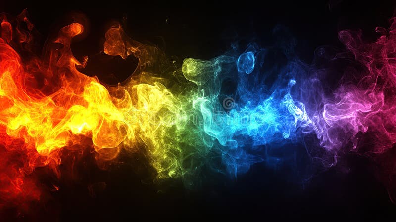Rainbow Fire Smoke Abstract Art, Dark Background, Design Element Stock ...
