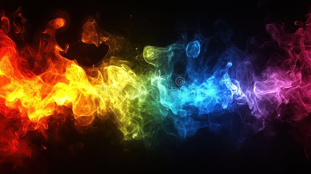 Rainbow Fire Smoke Abstract Art, Dark Background, Design Element Stock ...
