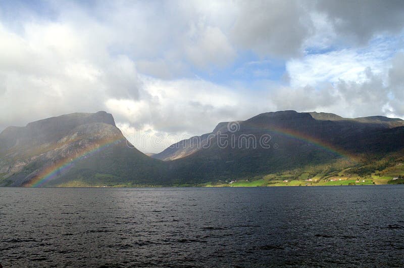Rainbow in Fjord Landscape Norway Stock Photo - Image of country ...