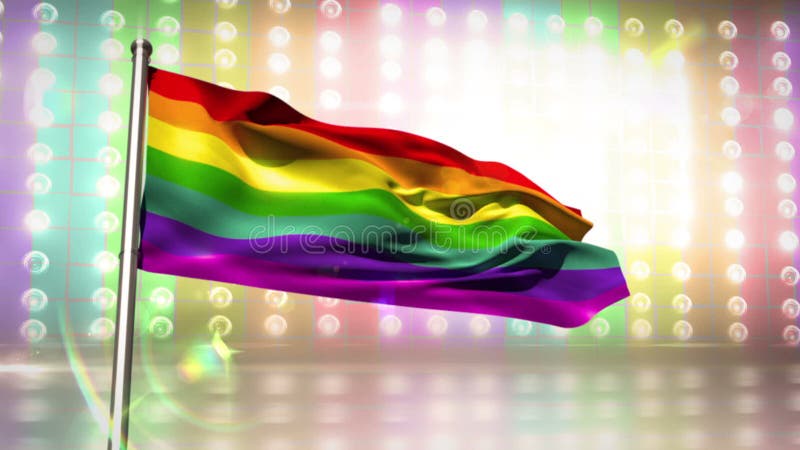 Rainbow Flag Blowing Against Flashing Lights Stock Footage - Video of ...