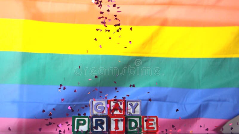 Rainbow Flag Blowing Breeze Gay Pride Blocks Confetti Falling Stock ...