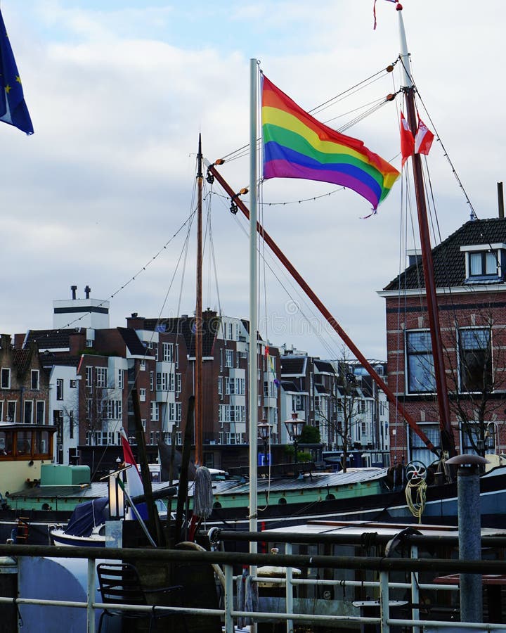Rainbow flag on the boat stock image. Image of sunlight - 305887651