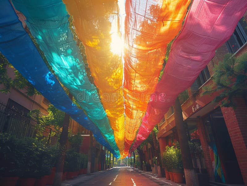 A Rainbow Flag Draped Over a Building Wide Shot Stock Photo - Image of ...