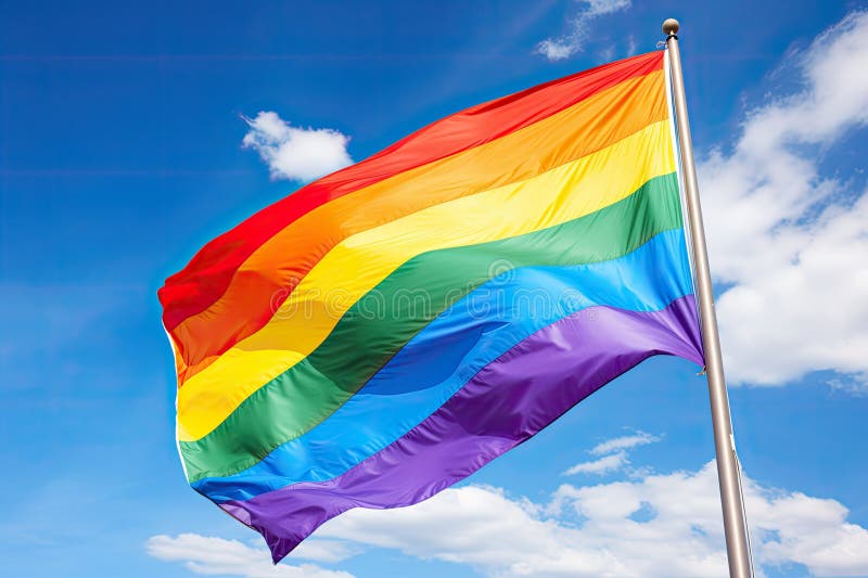 A Rainbow Flag on a Flagpole Stock Illustration - Illustration of pole ...