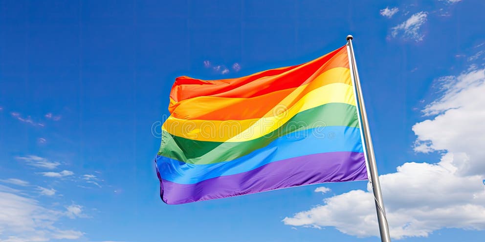 A Rainbow Flag Flying in the Sky Stock Illustration - Illustration of ...