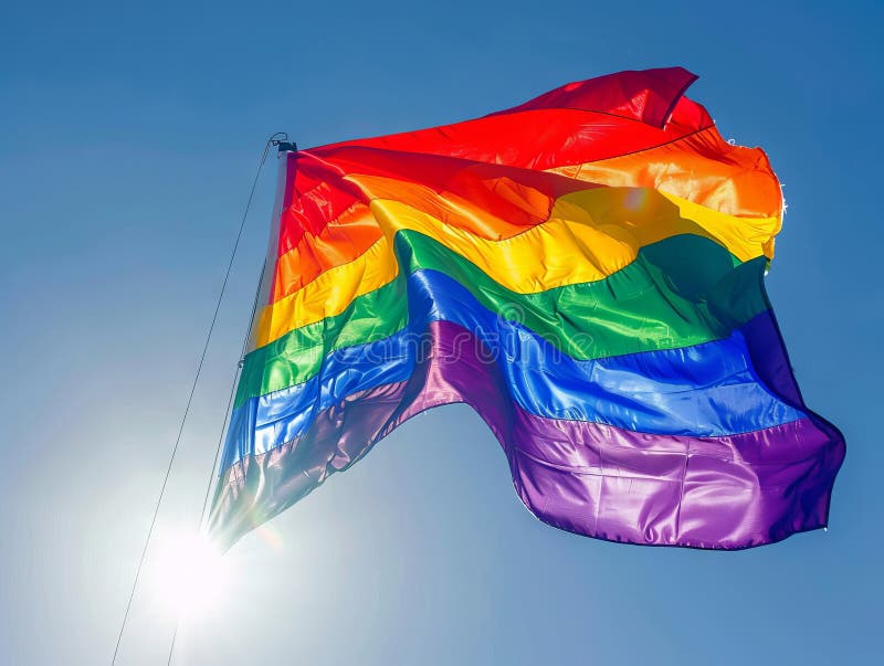 A Rainbow Flag is Flying in the Wind Stock Image - Image of string ...