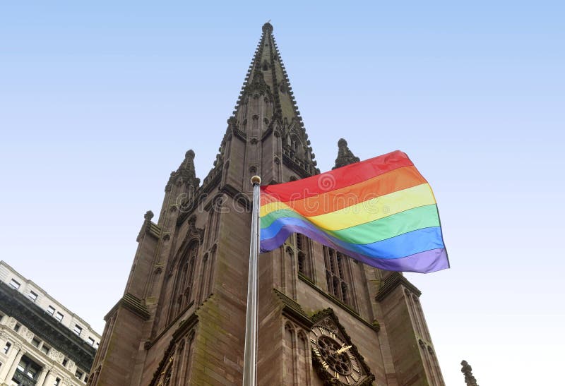 A Rainbow Flag on Front of Trinity Church in New York. Stock Photo ...