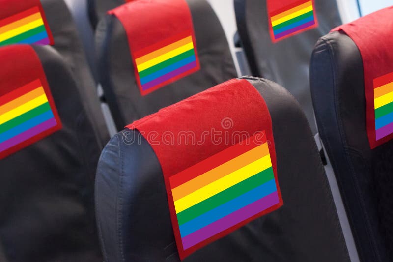 Rainbow Flag LGBTQ Flag on Empty Seat in Plane. Travel, Flight and ...