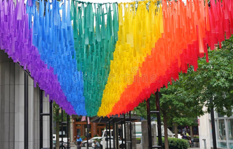 Rainbow Flag Made of Ribbons on Display in Downtown Raleigh for Pride ...