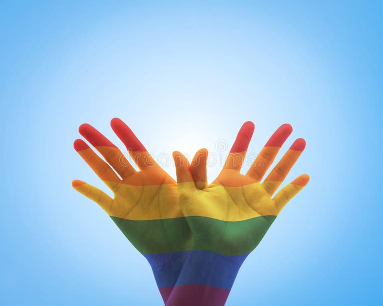 Rainbow Flag Pattern on People`s Hand in Butterfly Shape for Zero ...