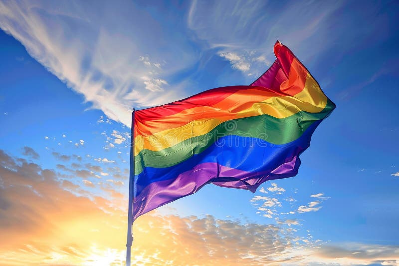 Rainbow Flag in Sky. Pride Parade Celebration Stock Image - Image of ...