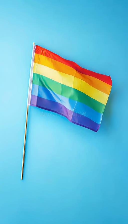 Rainbow Flag Waving on a Pastel Blue Background LGBTQ Pride, Diversity ...