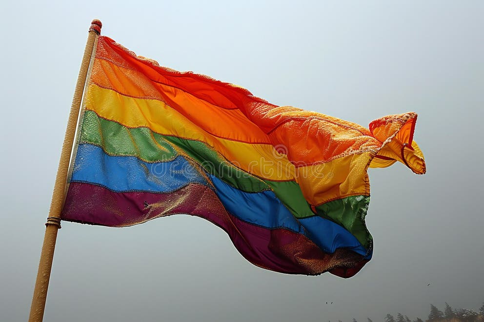 A Rainbow Flag Waving on Top of a Pole, High Quality, High Resolution ...
