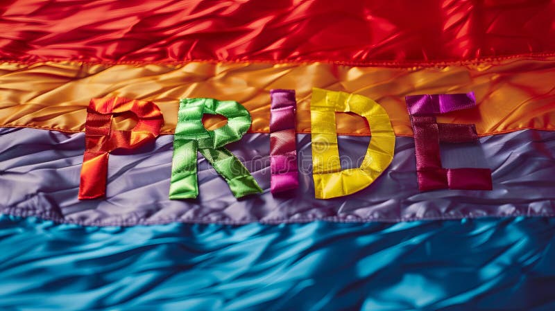 A Rainbow Flag with the Word Pride Written on it Stock Photo - Image of ...