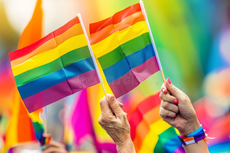 Rainbow Flags in the Hands of Different Generations. a Concept Calling ...