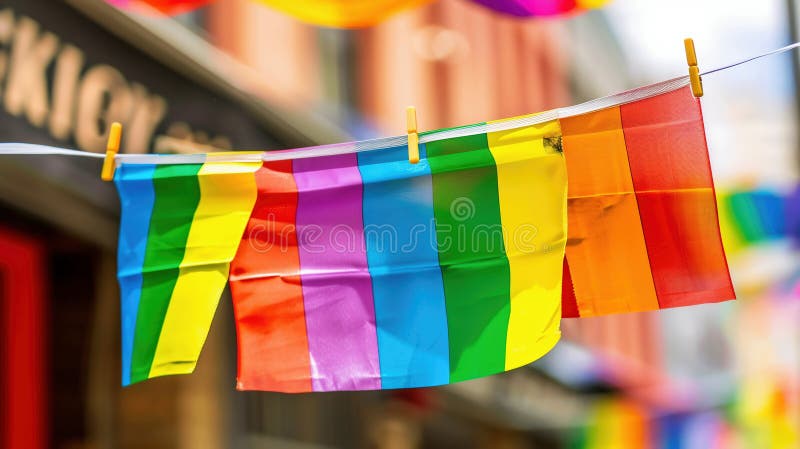 Rainbow Flags are Proudly Hung in Front of Home Stock Image - Image of ...
