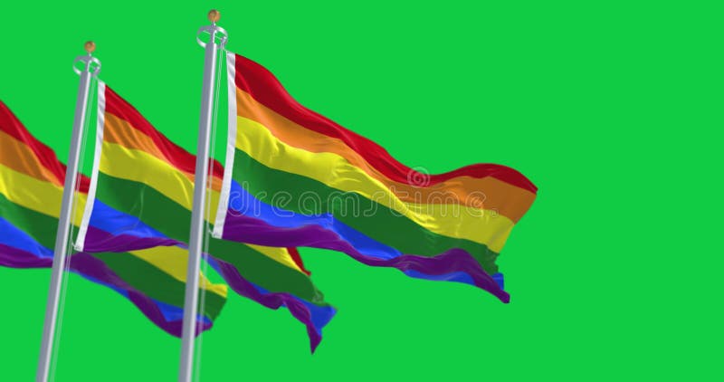 Rainbow Flags Waving Isolated on Green Background Stock Footage - Video ...