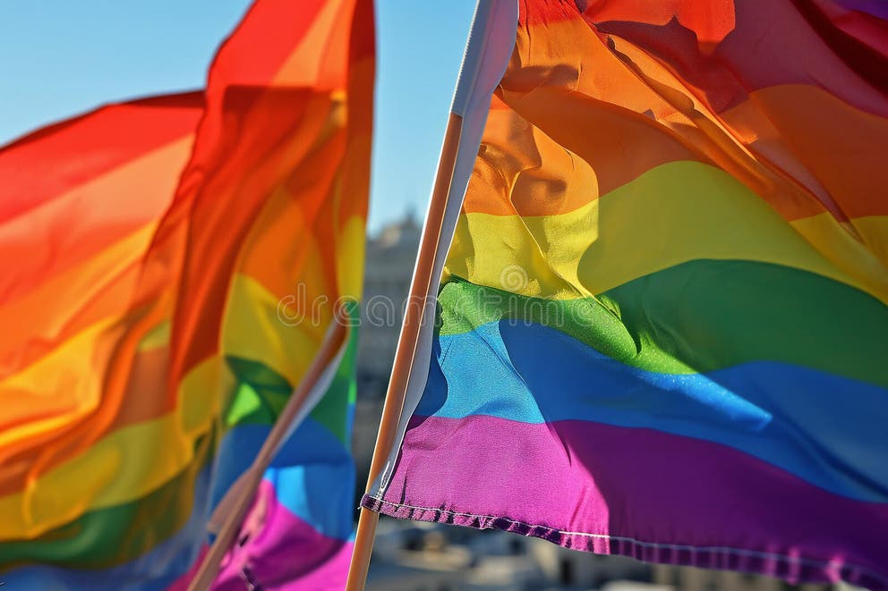 Rainbow Flags Waving in the Wind, Rainbow Flags in the Wind Stock ...