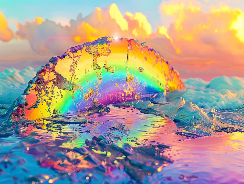 A Rainbow is Floating in the Ocean Stock Image - Image of stone, cloud ...