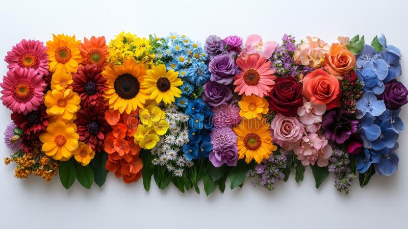 Rainbow Flower Array Generative AI Stock Illustration - Illustration of ...