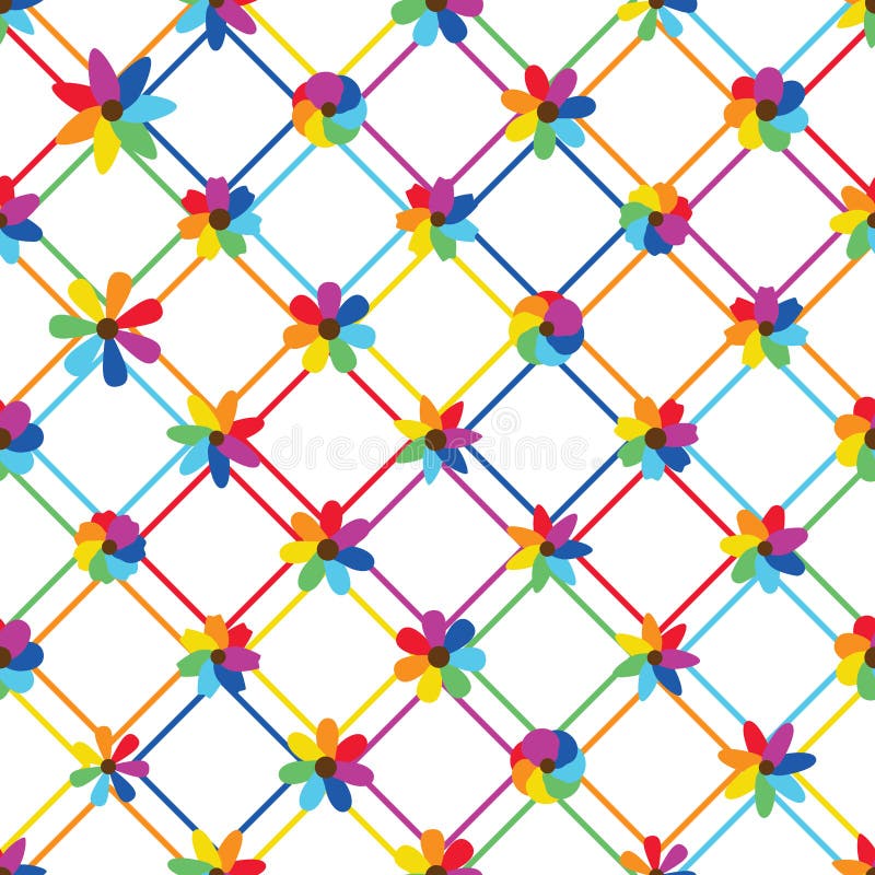 Rainbow Flower Diamond Shape Line Seamless Pattern Stock Vector ...
