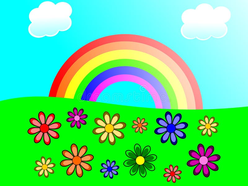 Rainbow and flowers stock illustration. Illustration of bubbles - 20825587